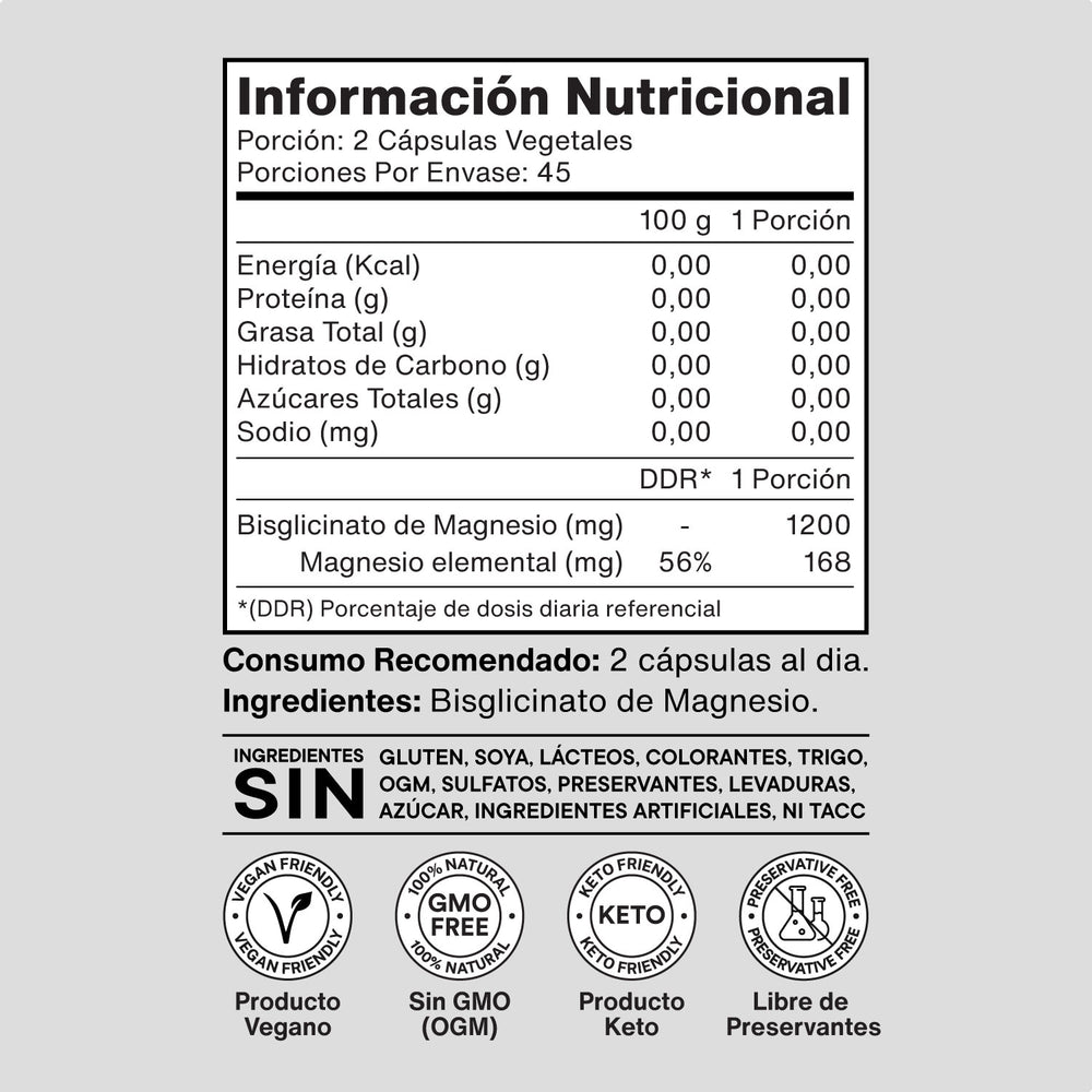 Bisglicinato de Magnesio 1200 mg - 90 cápsulas